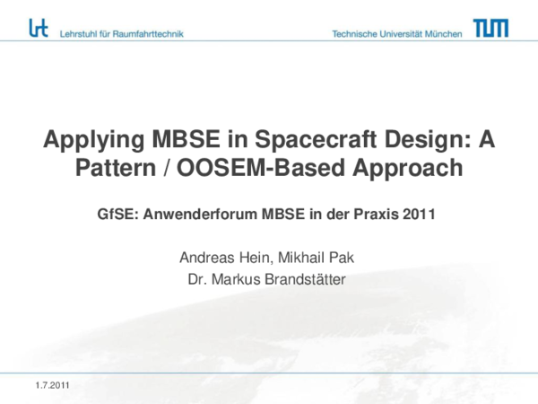 (PDF) Applying MBSE in Spacecraft Design: A Pattern / OOSEM-Based Approach