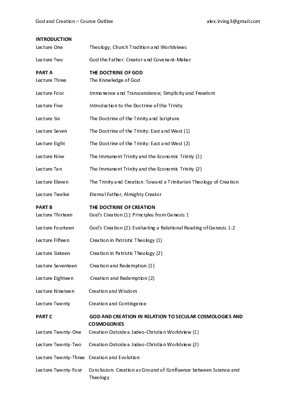 (DOC) Module: 'God and Creation'. Module Outline.