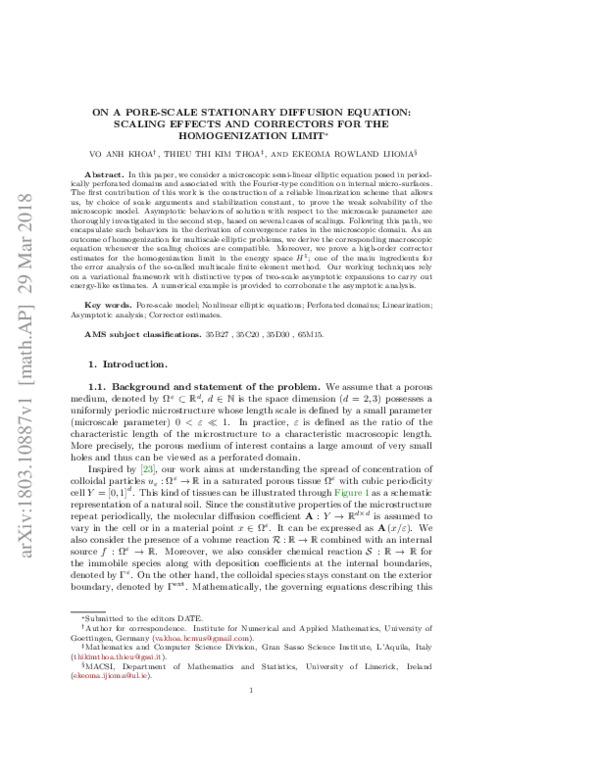 (PDF) ON A PORE-SCALE STATIONARY DIFFUSION EQUATION: SCALING EFFECTS ...