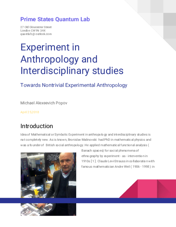 (PDF) EXPERIMENT IN ANTHROPOLOGY AND INTERDISCIPLINARY STUDIES. TOWARDS ...