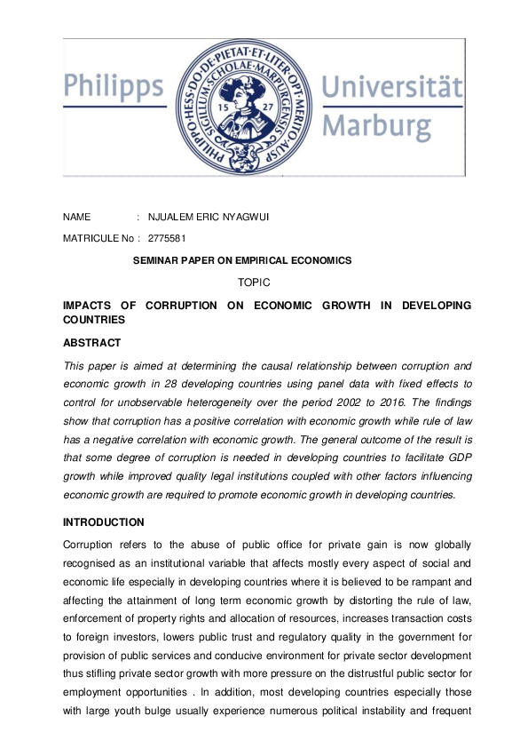 (PDF) TOPIC IMPACTS OF CORRUPTION ON ECONOMIC GROWTH IN DEVELOPING ...