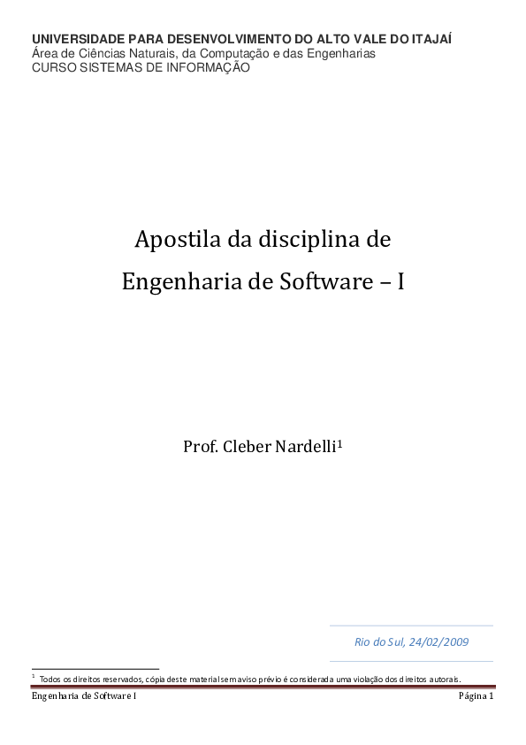 (PDF) Engenharia de Software I Apostila da disciplina de Engenharia de Software – I