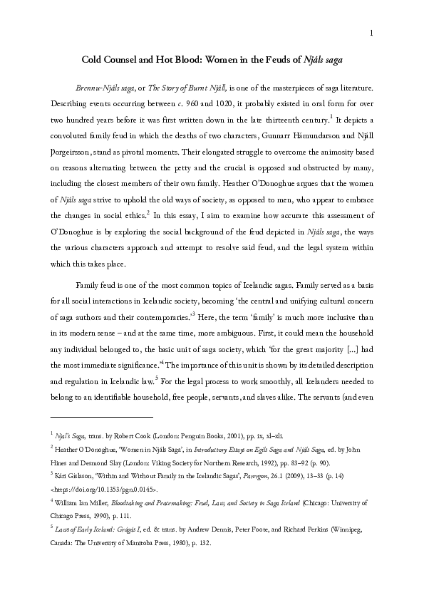 (PDF) Cold Counsel and Hot Blood: Women in the Feuds of Njáls saga