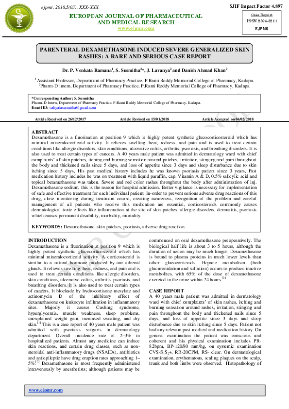 (PDF) PARENTERAL DEXAMETHASONE INDUCED SEVERE GENERALIZED SKIN RASHES ...