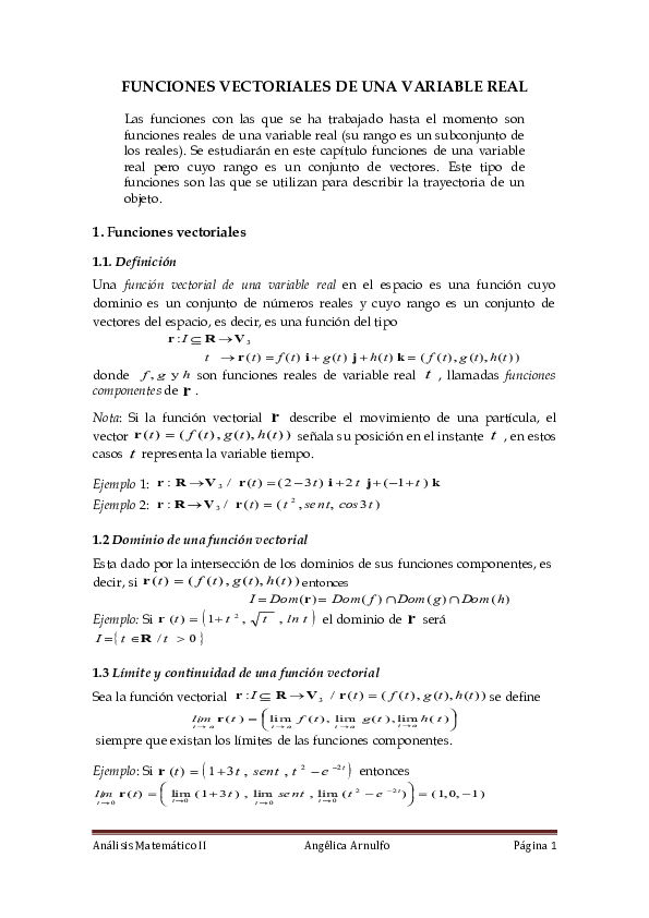 (DOC) FUNCIONES VECTORIALES DE UNA VARIABLE REAL