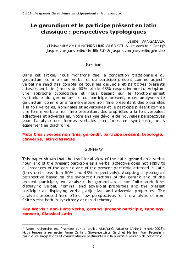 (PDF) Le gerundium et le participe présent en latin classique ...