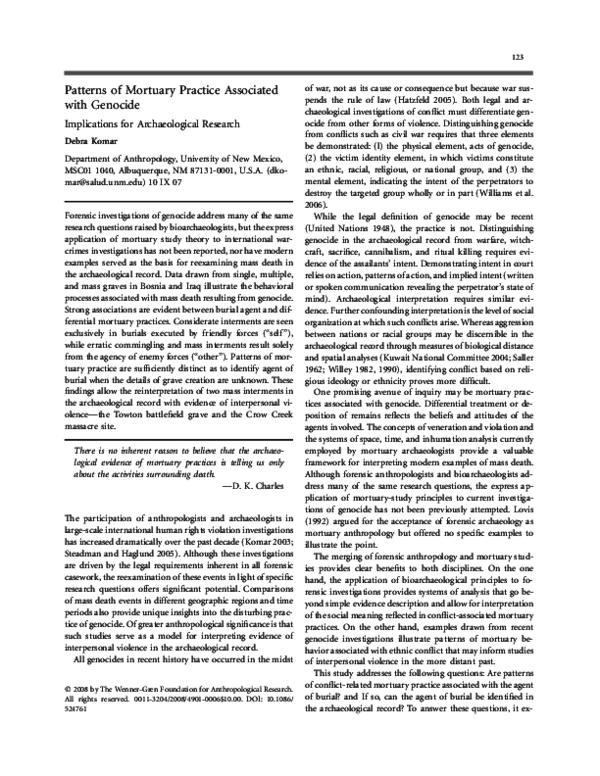 (PDF) Patterns of Mortuary Practice Associated with Genocide Implications for Archaeological ...