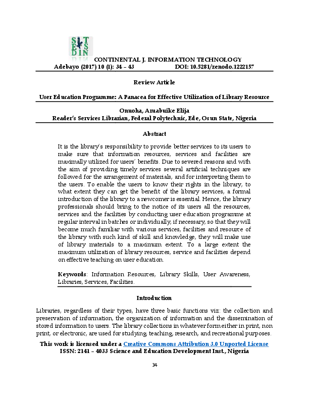 (PDF) User Education Programme: A Panacea for Effective Utilization of ...