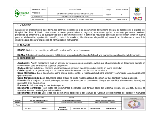 (PDF) MACROPROCESO ESTRATÉGICO Código SG-SGC-PR-001 PROCESO SISTEMA ...
