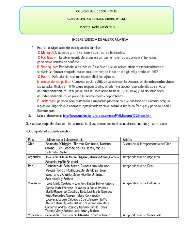 (DOC) INDEPENDENCIA DE AMERICA LATINA