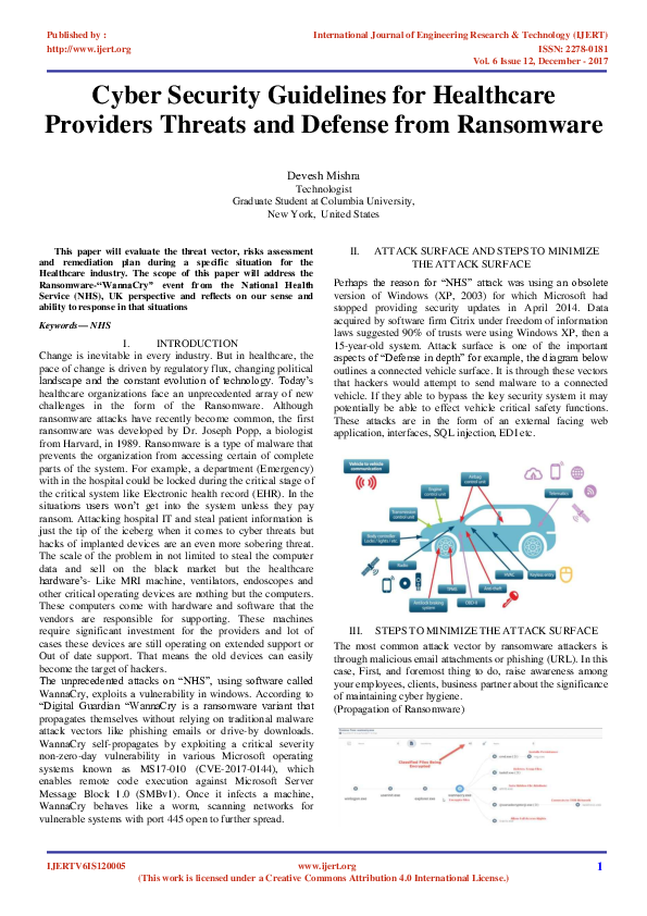 (PDF) Cyber Security Guidelines for Healthcare Providers Threats and ...