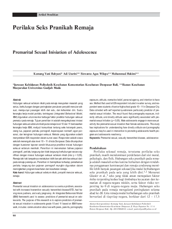 (PDF) Artikel Penelitian Perilaku Seks Pranikah Remaja | Muhammad Ramdani - Academia.edu