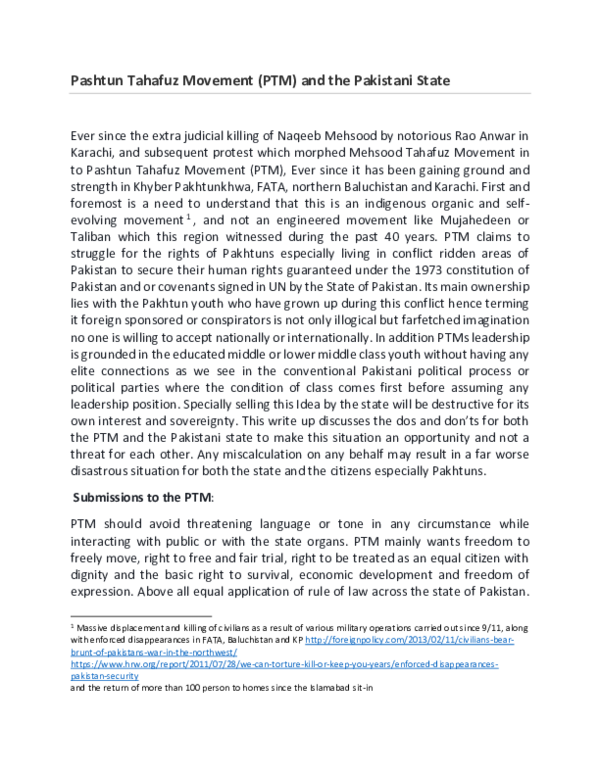 (DOC) Pashtun Tahafuz Movement (PTM) and the Pakistani State