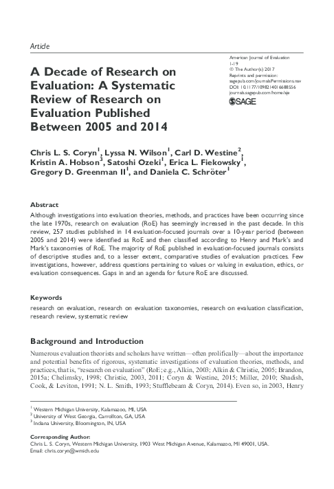 (PDF) A Decade of Research on Evaluation: A Systematic Review of ...