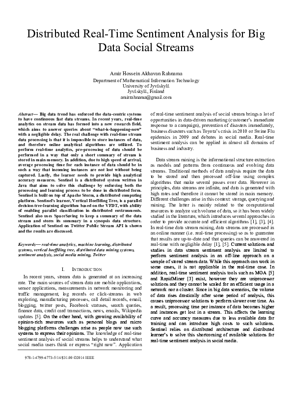 Pdf Distributed Real Time Sentiment Analysis For Big Data Social Streams