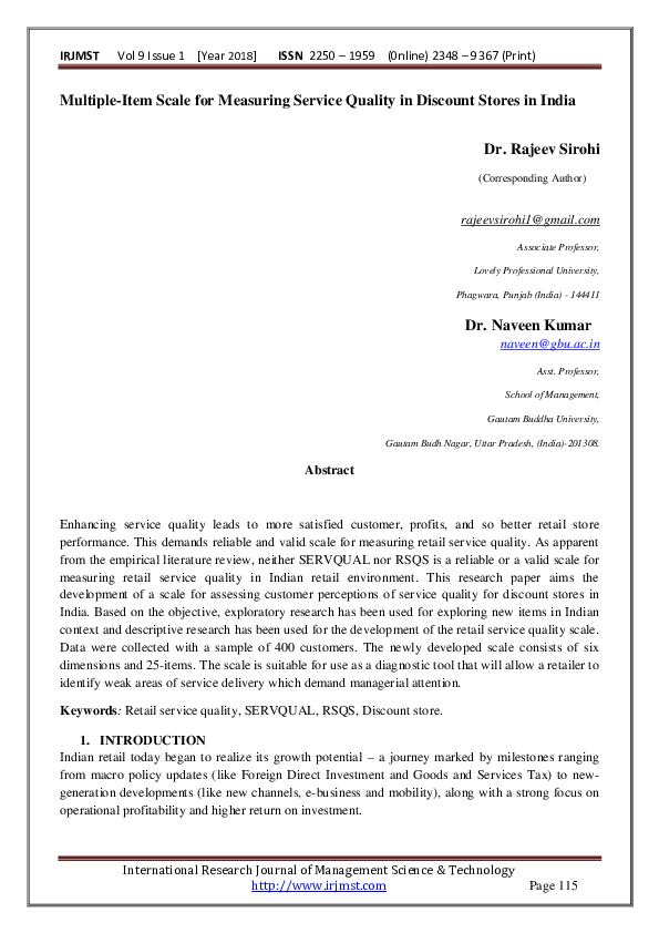 (PDF) Multiple-Item Scale for Measuring Service Quality in Discount ...