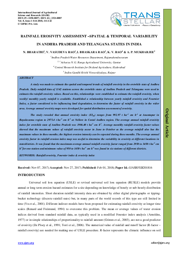 Pdf Rainfall Erosivity Assessment Spatial And Temporal Variability In