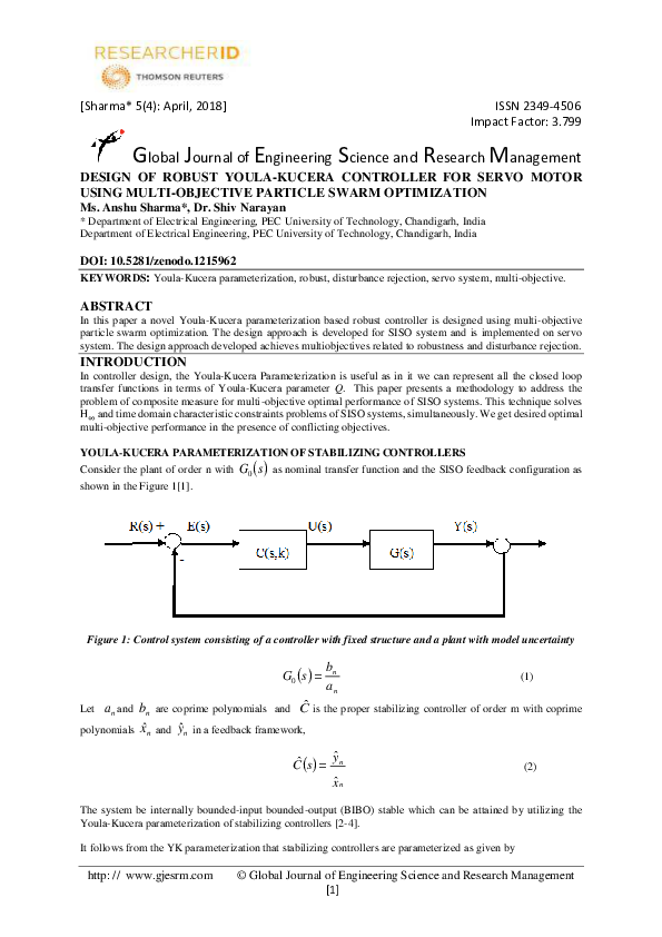 (PDF) DESIGN OF ROBUST YOULA-KUCERA CONTROLLER FOR SERVO MOTOR USING ... (PDF) DESIGN OF ROBUST YOULA-KUCERA CONTROLLER FOR SERVO MOTOR USING ...