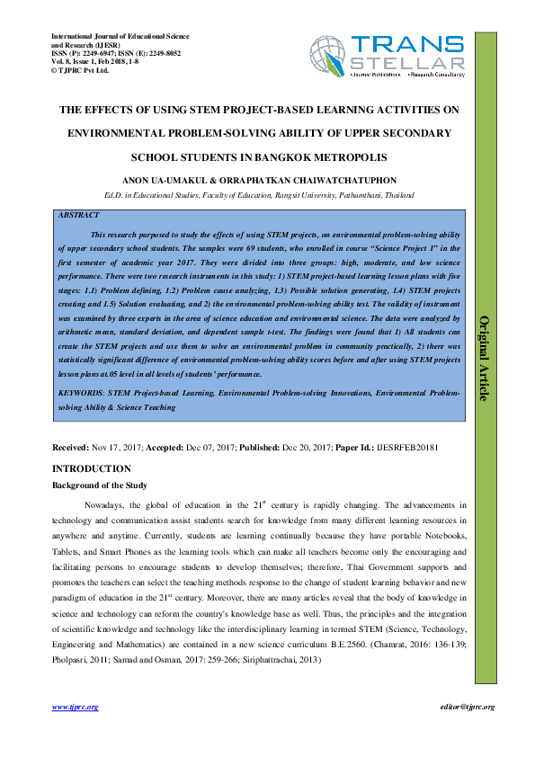 Free PDF Download THE EFFECTS OF USING STEM PROJECT BASED LEARNING ACTIVITIES ON ENVIRONMENTAL Free PDF Download THE EFFECTS OF USING STEM PROJECT BASED LEARNING ACTIVITIES ON ENVIRONMENTAL