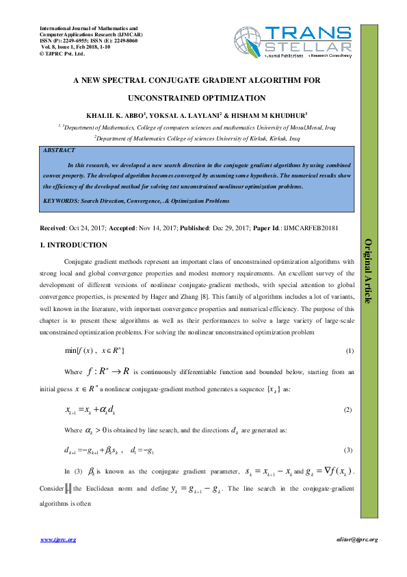 Pdf A New Spectral Conjugate Gradient Algorithm For Unconstrained Optimization