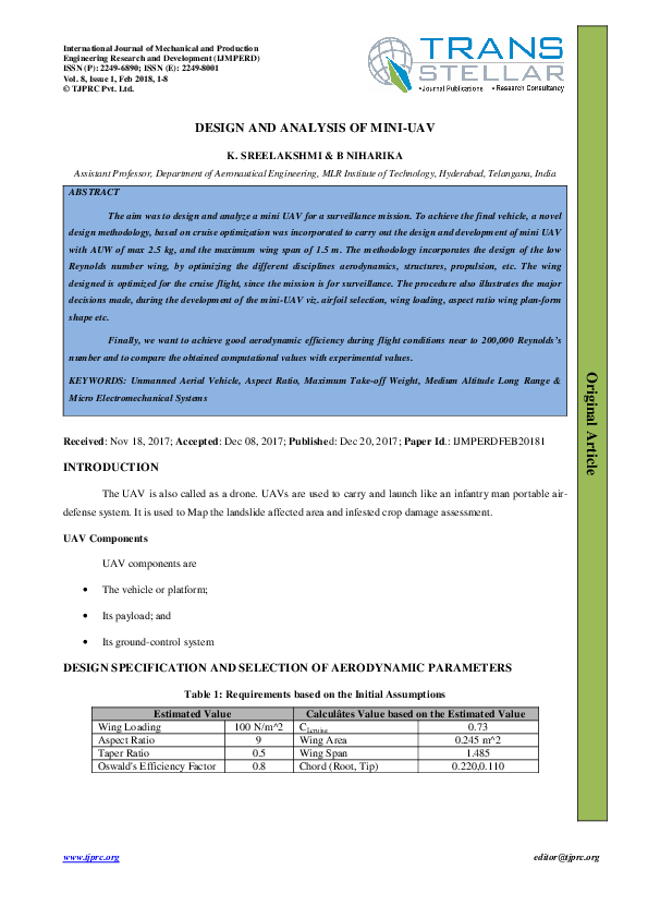 (PDF) DESIGN AND ANALYSIS OF MINI-UAV