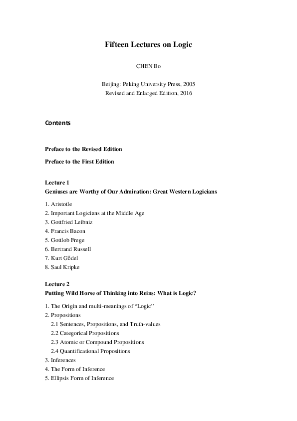 (PDF) Fifteen Lectures on Logic