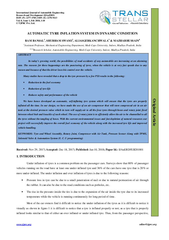 (PDF) AUTOMATIC TYRE INFLATION SYSTEM IN DYNAMIC CONDITION