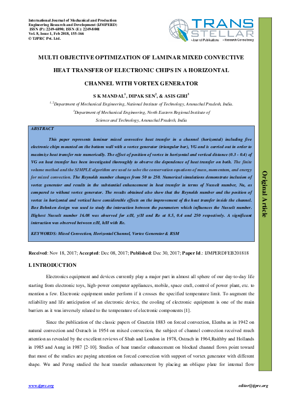 (PDF) MULTI OBJECTIVE OPTIMIZATION OF LAMINAR MIXED CONVECTIVE HEAT TRANSFER OF ELECTRONIC CHIPS ...