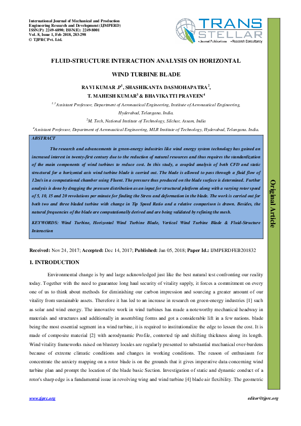 Pdf Fluid Structure Interaction Analysis On Horizontal Wind Turbine Blade