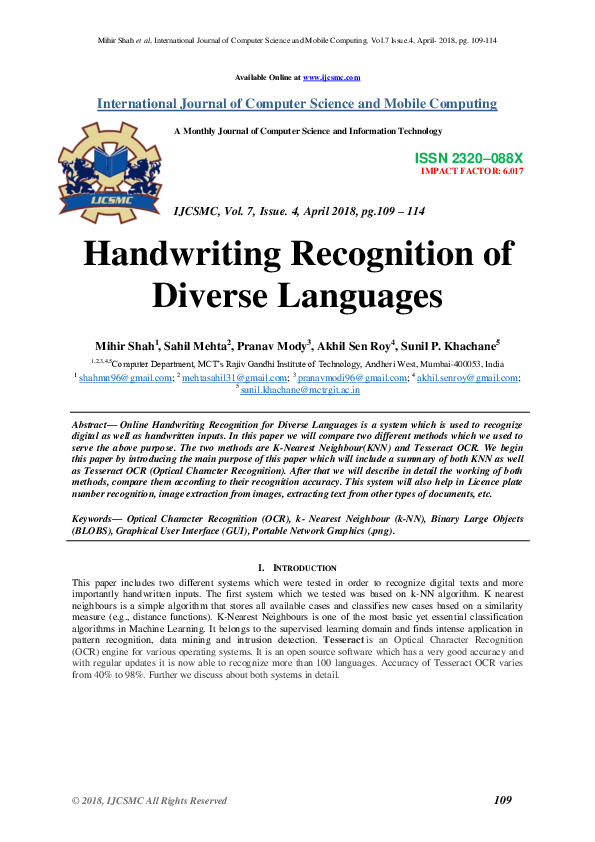 (PDF) Handwriting Recognition of Diverse Languages﻿