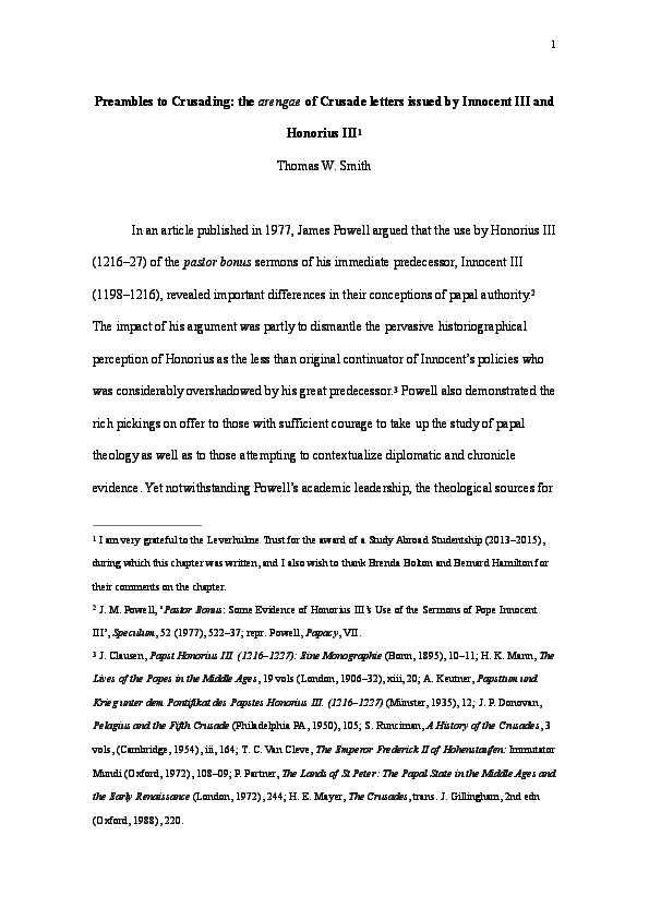 (PDF) 'Preambles to Crusading: The Arengae of Crusade Letters issued by ...