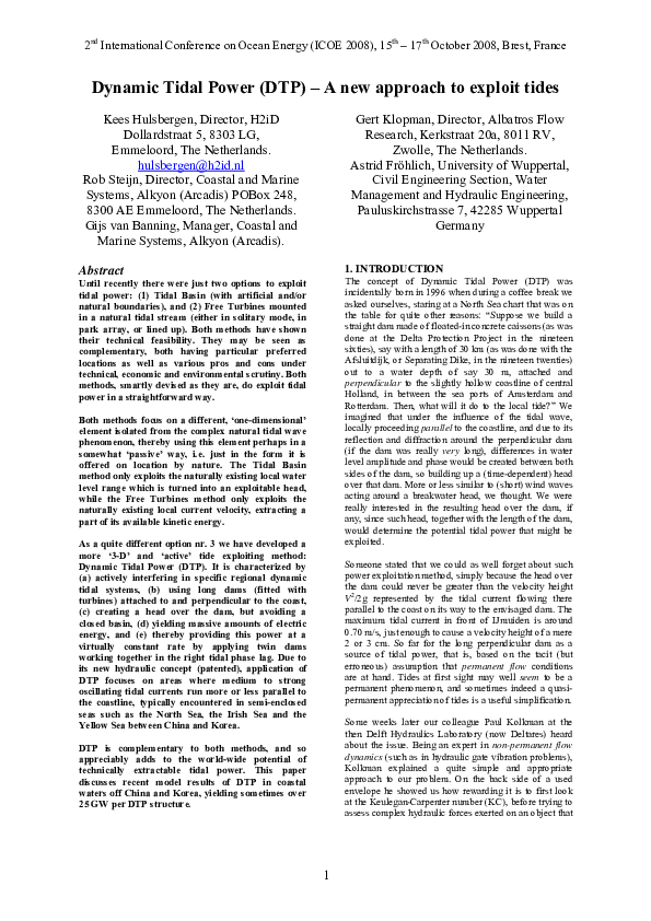 (PDF) Dynamic Tidal Power (DTP) – A new approach to exploit tides