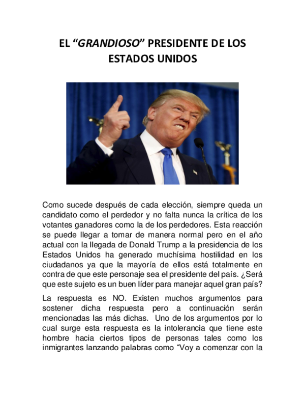 (DOC) EL " GRANDIOSO " PRESIDENTE DE LOS ESTADOS UNIDOS