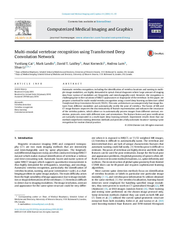 (PDF) Multi-modal vertebrae recognition using Transformed Deep Convolution Network
