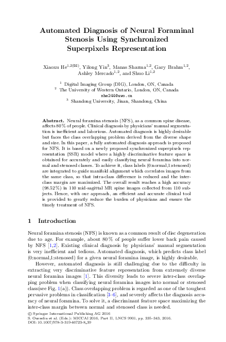 (PDF) Automated Diagnosis of Neural Foraminal Stenosis Using Synchronized Superpixels Representation