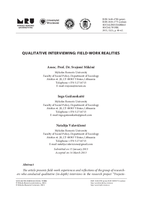 (PDF) Qualitative interviewing: field-work realities