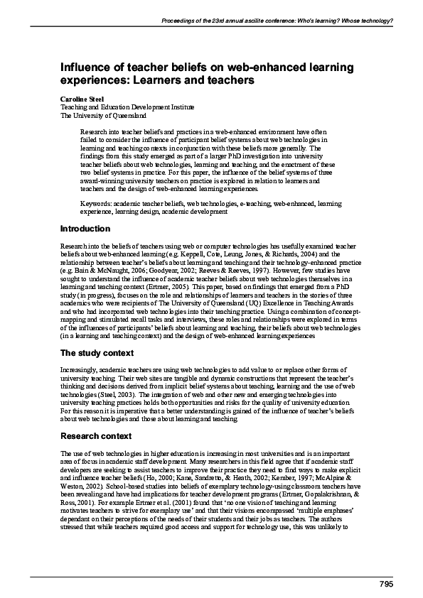 (PDF) Influence of teacher beliefs on web-enhanced learning experiences ...