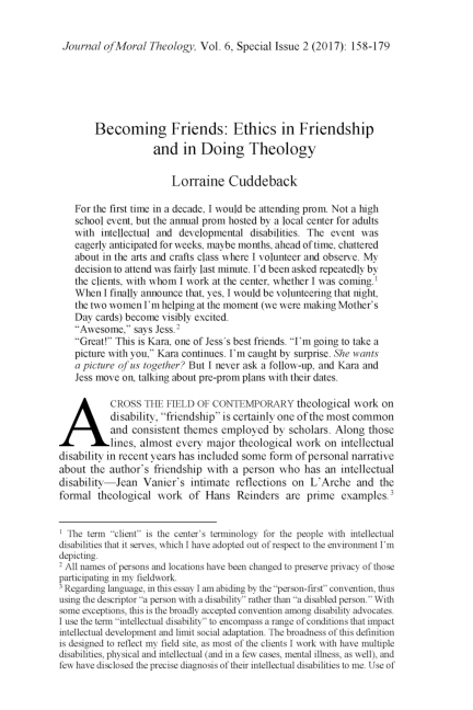 (PDF) Becoming Friends: Ethics in Friendship and in Doing Theology