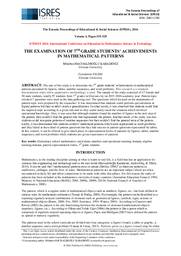 (PDF) The examination of 7th grade students’ achievements in ...