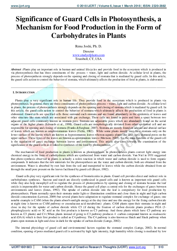 (PDF) Significance of Guard Cells in Photosynthesis, a Mechanism for ...