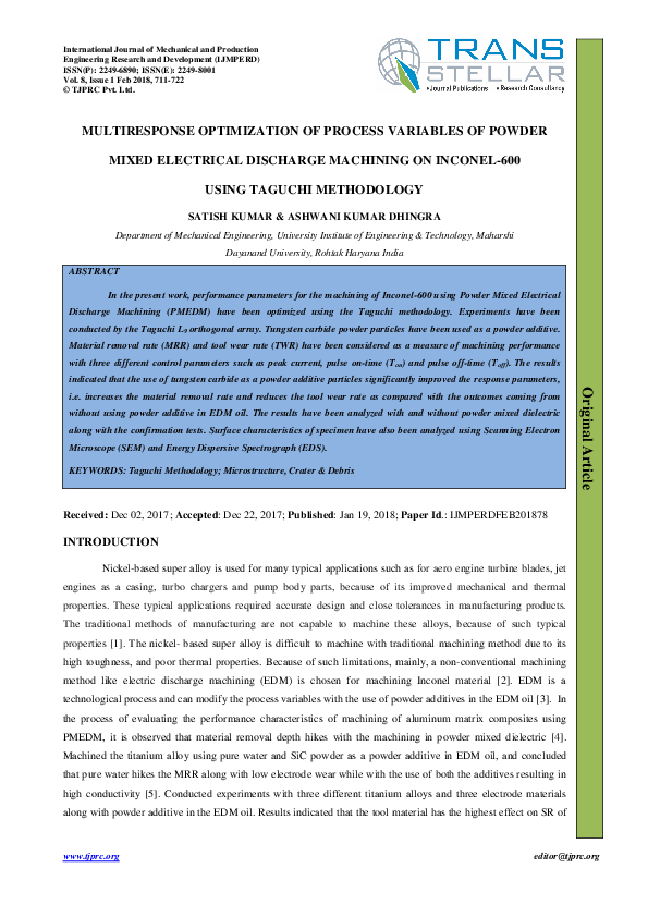 (PDF) MULTIRESPONSE OPTIMIZATION OF PROCESS VARIABLES OF POWDER MIXED ELECTRICAL DISCHARGE ...