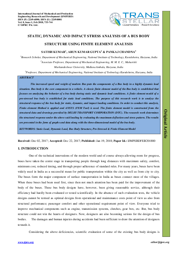 Pdf Static Dynamic And Impact Stress Analysis Of A Bus Body