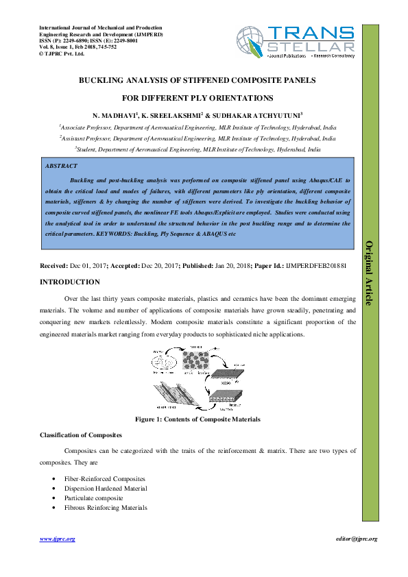 Pdf Buckling Analysis Of Stiffened Composite Panels For Different Ply