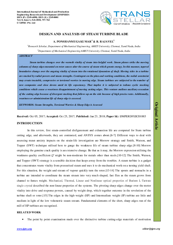 (PDF) DESIGN AND ANALYSIS OF STEAM TURBINE BLADE