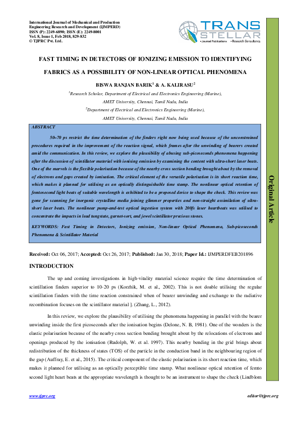 (PDF) FAST TIMING IN DETECTORS OF IONIZING EMISSION TO IDENTIFYING FABRICS AS A POSSIBILITY OF ...
