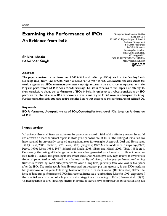 (PDF) Examining the Performance of IPOs An Evidence from India