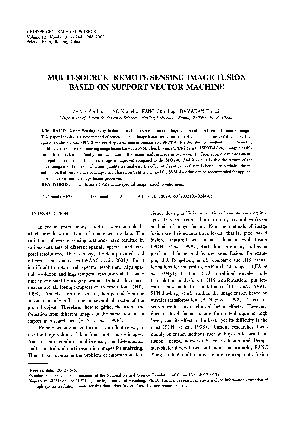 (PDF) Multi-source remote sensing image fusion based on support vector machine
