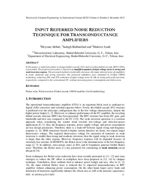 (PDF) INPUT REFERRED NOISE REDUCTION TECHNIQUE FOR TRANSCONDUCTANCE AMPLIFIERS