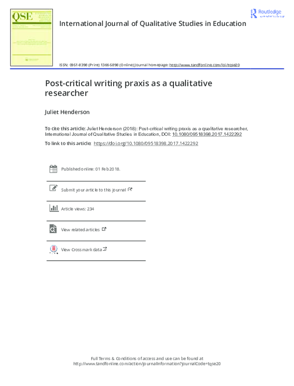 (PDF) Post-critical writing praxis as a qualitative researcher