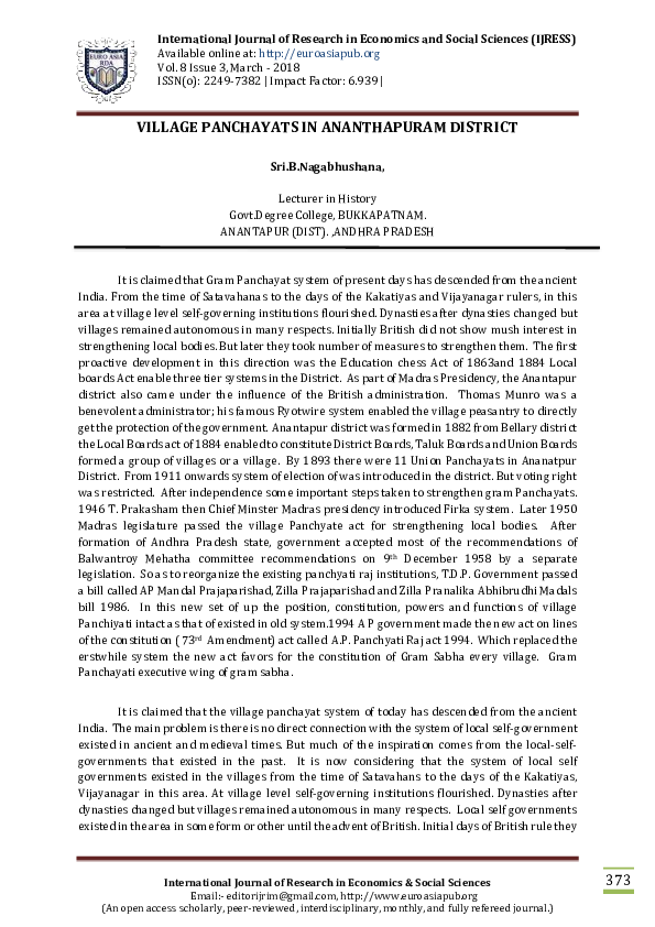 (PDF) VILLAGE PANCHAYATS IN ANANTHAPURAM DISTRICT